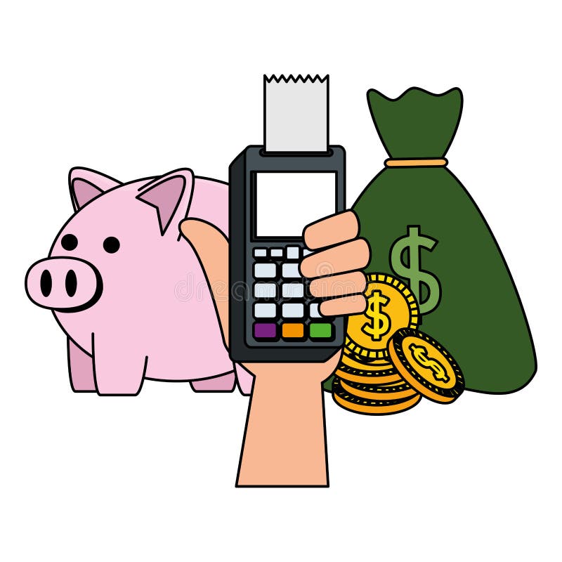 Hand with Voucher Machine and Ecommerce Icons Stock Illustration ...