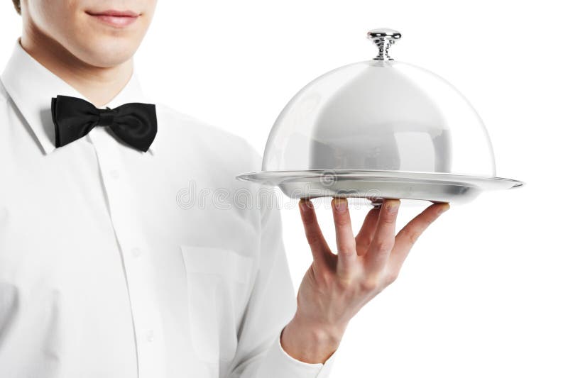 Hand of Waiter with Cloche Lid Stock Image - Image of cover, covering ...