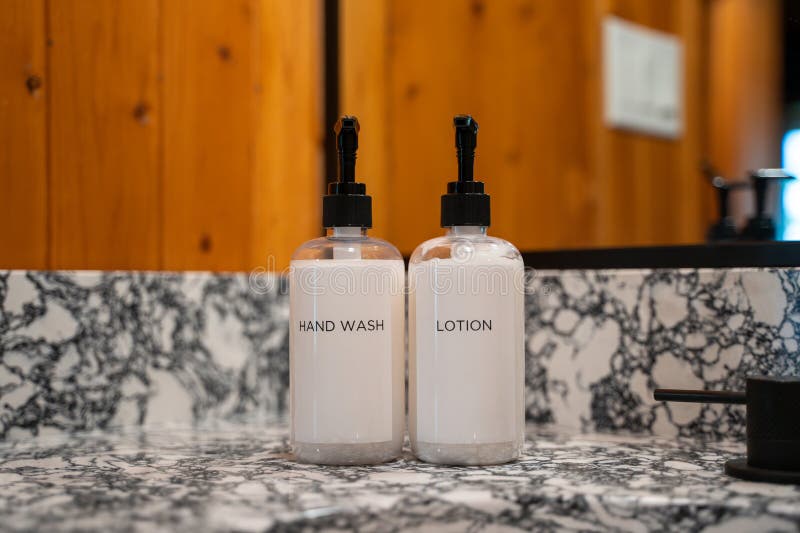 Hand Wash and Lotion in a Modern Bathroom Stock Photo - Image of fresh ...