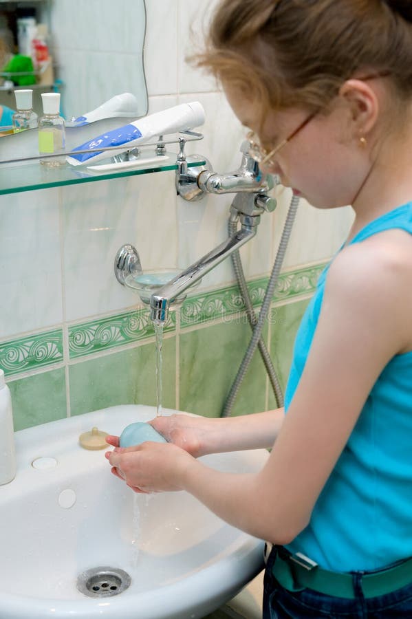 Children Washing Their Hands in a School Bathroom Stock Photo - Image ...