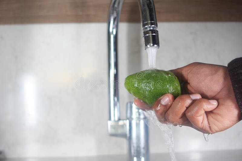 Hand Washing Avocado with Water Sprinkling Stock Photo - Image of fresh ...