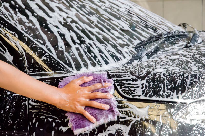 Hand Washing a Car with a Microfiber Cloth Stock Image - Image of hand ...