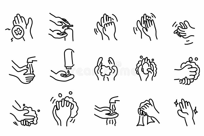 Hand Washing Drawing Line Vector Set Stock Vector - Illustration of ...