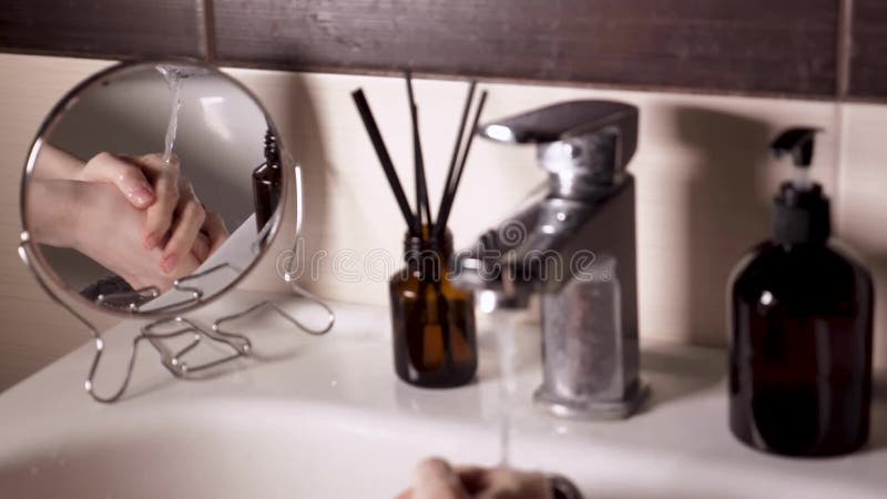 Hand Washing in Mirror Reflection Stock Video - Video of auto, body ...