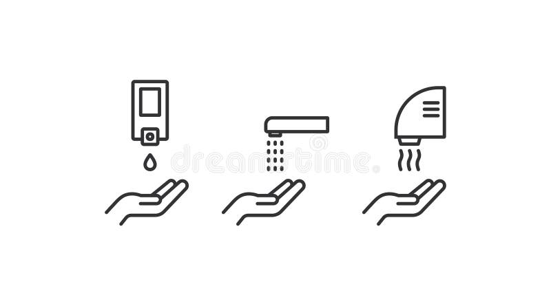 Hand Washing Procedure Thin Line Icon. Soap, Hand Washing, Hand Drying ...
