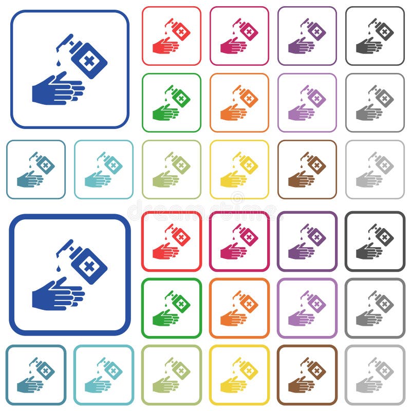 Hand Washing with Hand Sanitizer Outlined Flat Color Icons Stock Vector ...