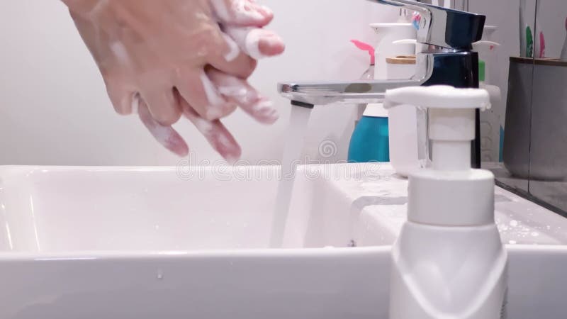 Hand Washing with Soap Dispenser in Modern Bathroom Stock Footage ...