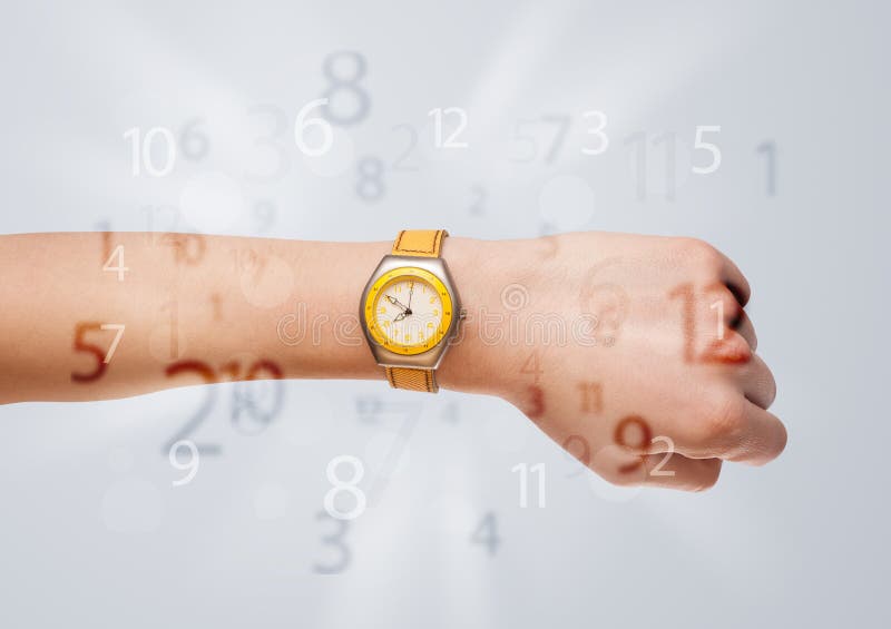 Hand with Watch and Numbers on the Side Stock Image - Image of measure ...