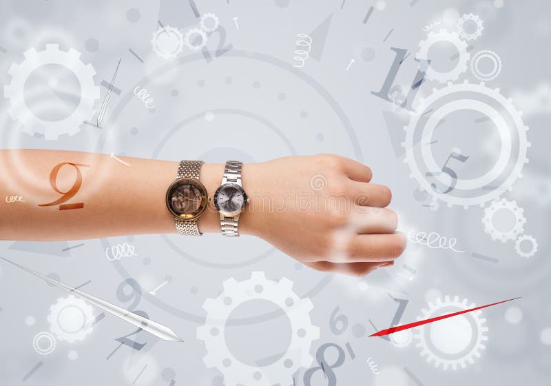 Hand with Watch and Numbers on the Side Comming Out Stock Image - Image ...