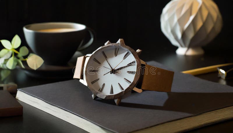 Hand Watch on Table Paper Art Stock Image - Image of table, antique ...