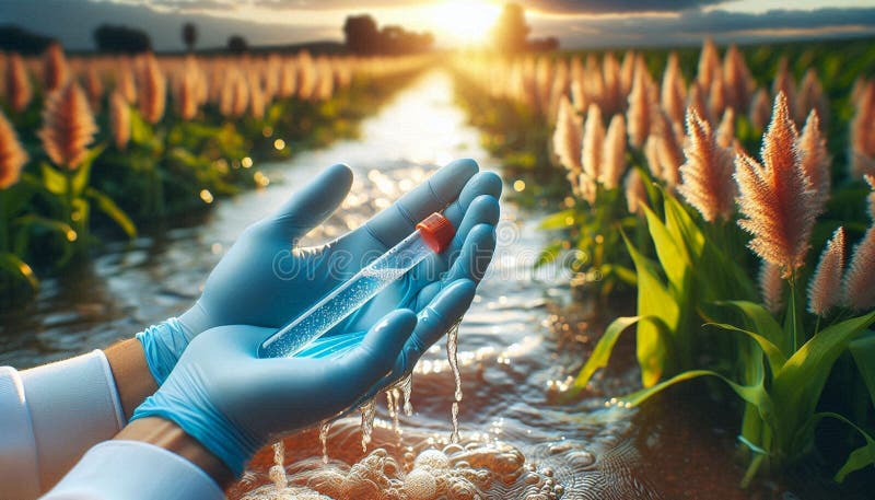 Hand Water Sample in Gloves Water Collection Test Tube Stock ...