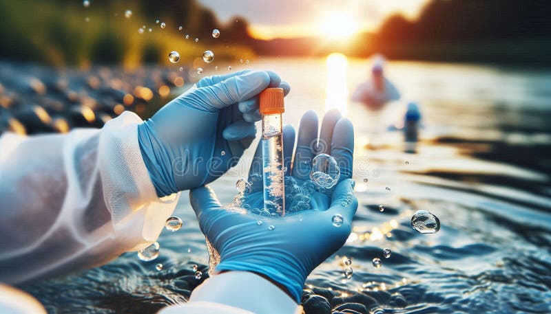Hand Water Sample in Gloves Water Collection Test Tube Stock ...