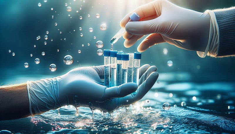 Hand Water Sample in Gloves Water Collection Test Tube Stock ...