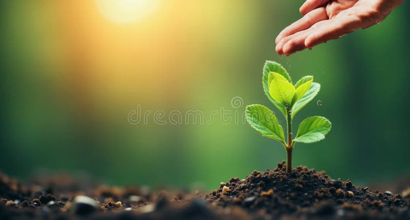 Hand Watering a Plant, Drops of Water Stock Illustration - Illustration ...