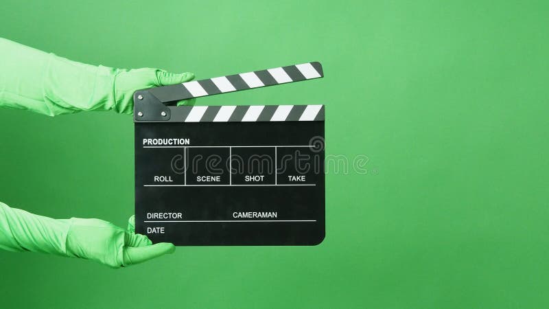 Hand Wear Green Screen Suit and Hold Clapperboard on Green Screen ...