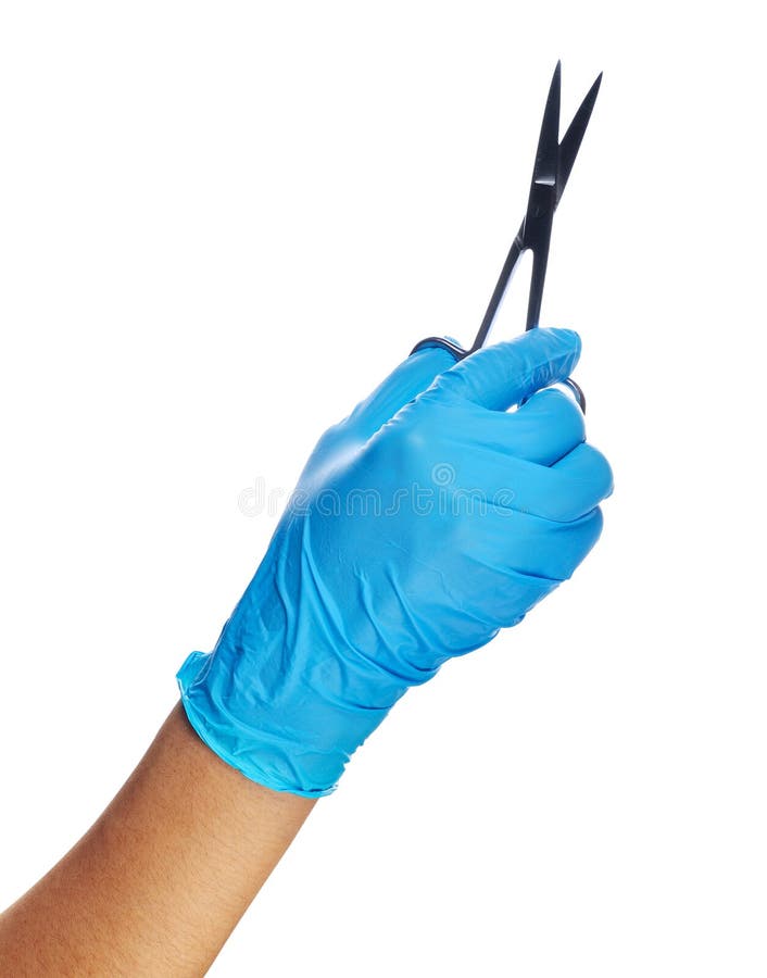 Hand Wearing Gloves Holding Surgical Scissors Stock Image - Image of ...