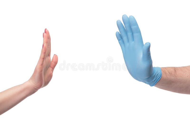 Hand Wearing Gloves Stops Hand without Gloves Stock Image - Image of ...