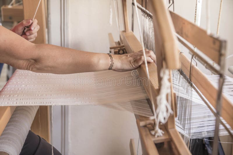 Hand Weaving Textile with Handloom Stock Photo - Image of fabric ...