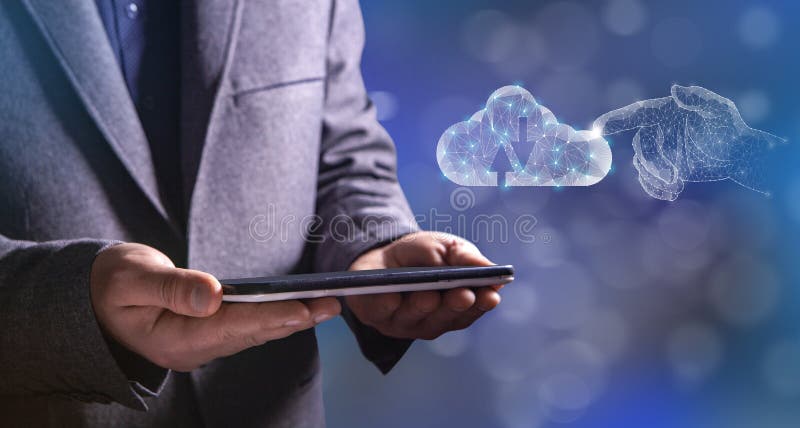 A Hand from the Web Clicks on Cloud Storage Stock Photo - Image of ...