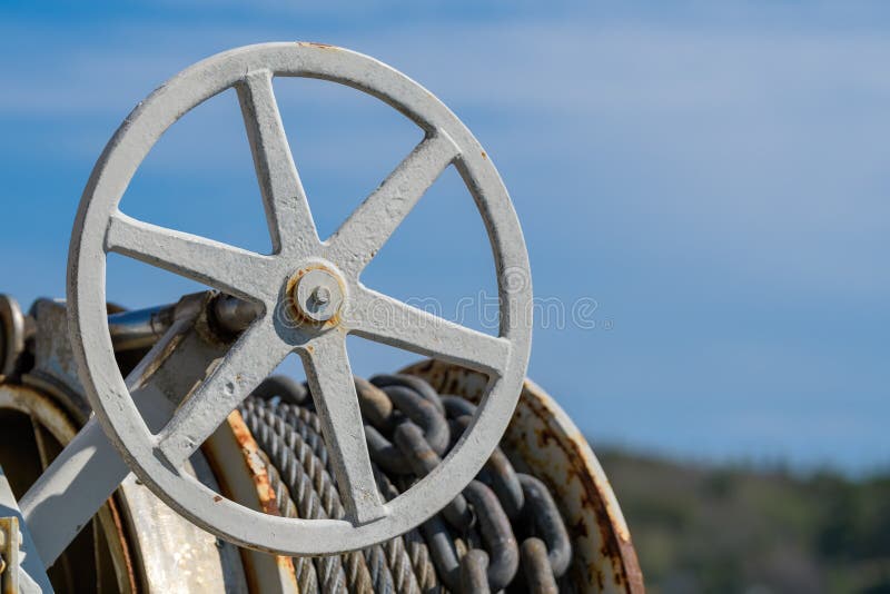 Hand Wheel with Anchor Chain and Cable Stock Photo - Image of rope ...