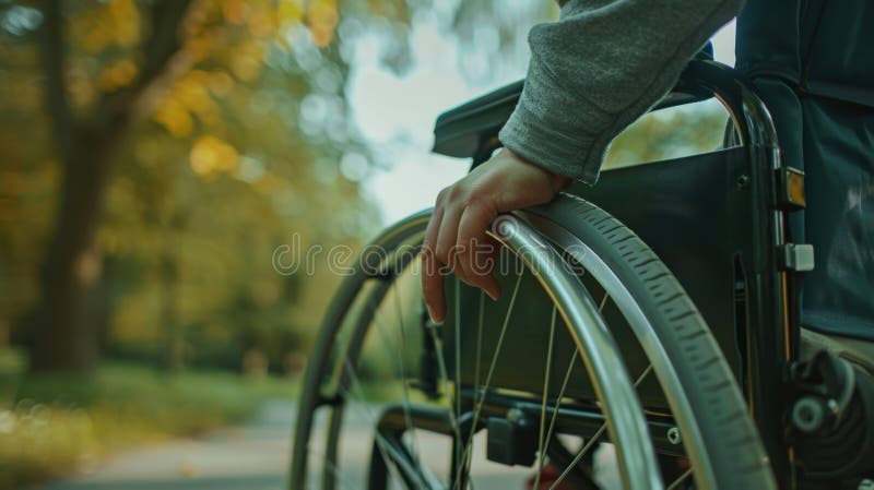 The Hand on Wheelchair Wheel.AI Generated Image Stock Image - Image of ...