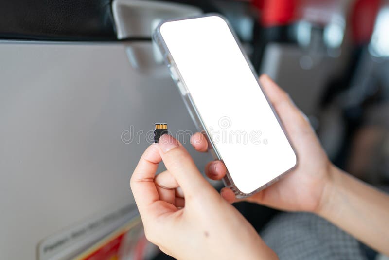 Hand with White Blank Mobile Phone Screen Mockup with Micro Sd Card ...