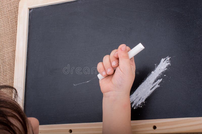 Hand with White Chalk and Black Board Stock Image - Image of black ...