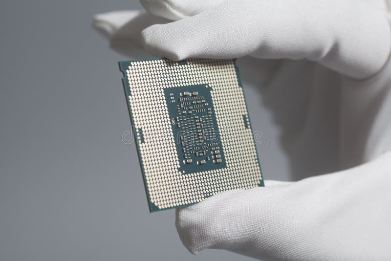Hand in White Glove Holding a CPU Computer Processor Microchip Stock ...
