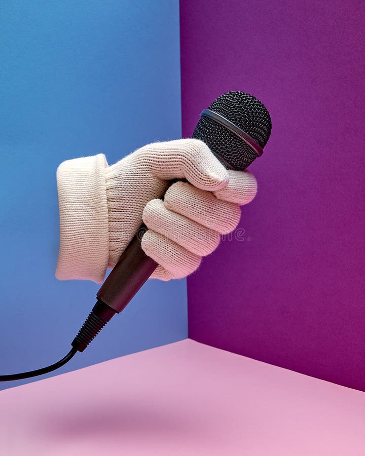 A Hand in a White Glove Holds a Microphone. Podcast Stock Photo - Image ...