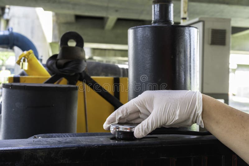 Hand in White Glove Opening Engine Cap. Stock Image - Image of engine ...