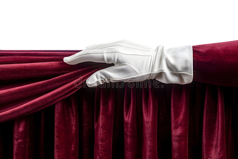 Hand in a White Glove Pulling Red Curtain Away, Hand Open Red Velvet ...