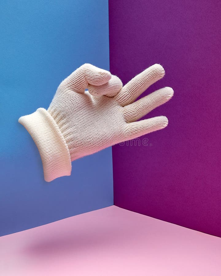 A Hand in a White Glove Shows Three Fingers or Okay. Hand Gesture Stock ...