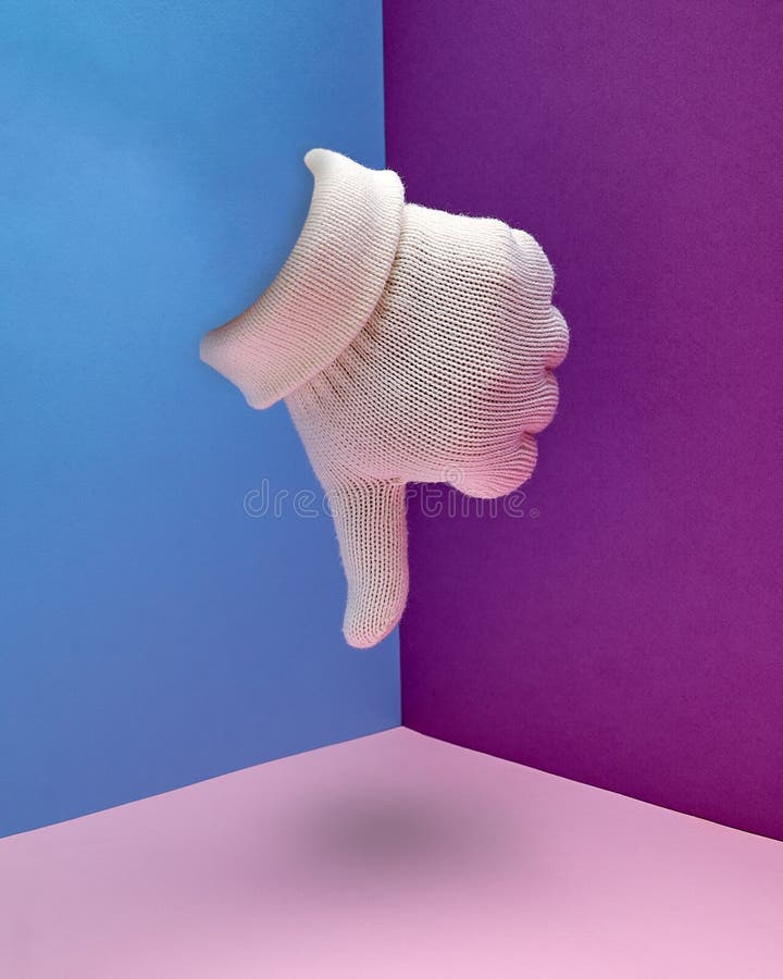 The Hand in the White Glove Shows the Thumb Down. Hand Gesture Stock ...