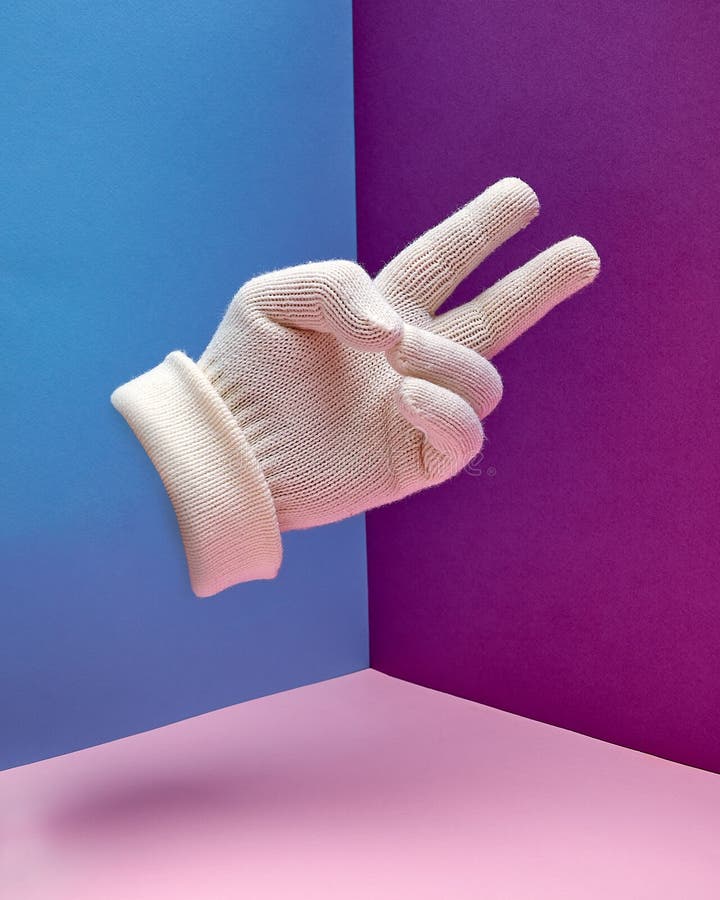 The Hand in the White Glove Shows Two or V. Hand Gesture Stock Photo ...