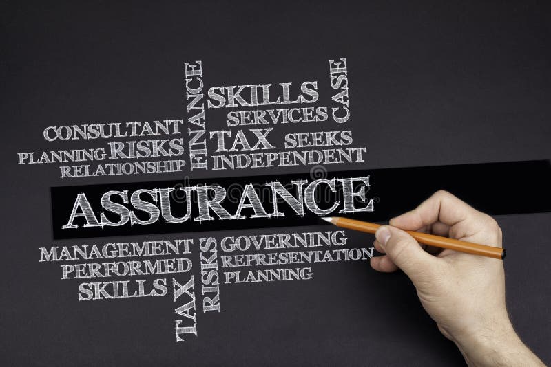 Hand with a White Pencil Writing: ASSURANCE Word Cloud Stock Photo ...