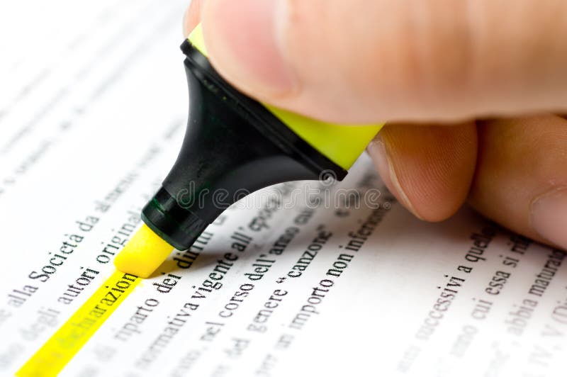 An Hand Who Writes with an Highlighter on a Paper Stock Photo - Image ...