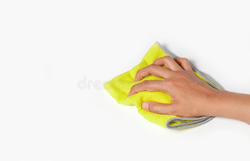 Hand Wiping Surface with Blue Rag Isolated on White Stock Image - Image ...