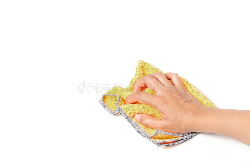 Hand Wiping Surface with Orange Rag Isolated on White Stock Image ...
