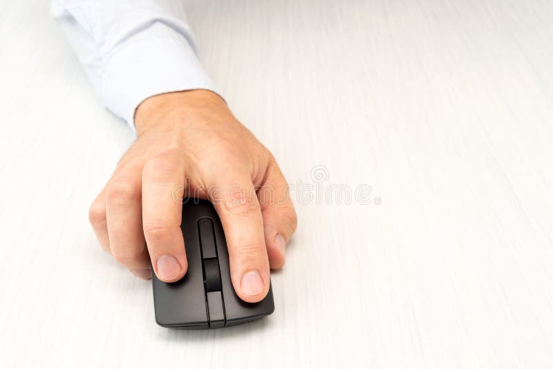 Hand with Wireless Computer Mouse Stock Photo - Image of symbol, text ...
