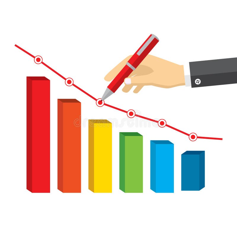 Hand Wirh Red Pen Drawing a Negative Growth. Stock Vector ...