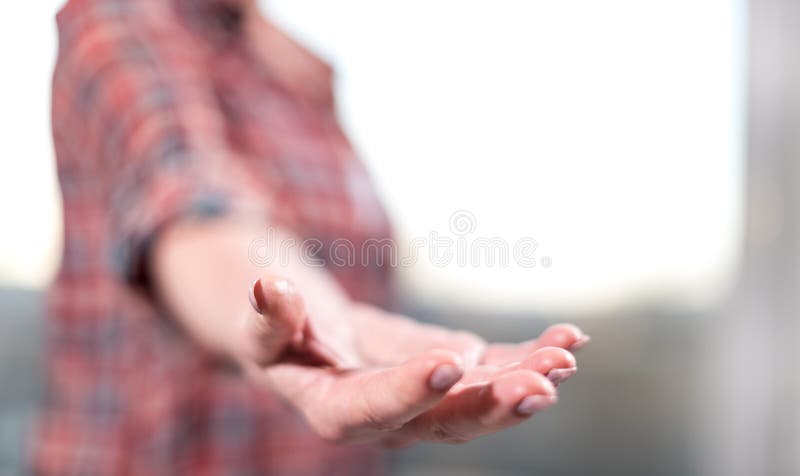 Hand of Woman in Gesture of Support Stock Photo - Image of open, offer ...