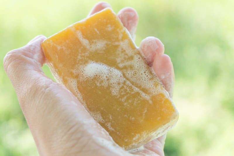 Hand of Woman Hold on Yellow Soap. Stock Image - Image of hand, yellow ...