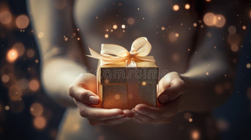 Hand of a Woman Holding an Elegant Gift Box, Ai Generated Stock ...