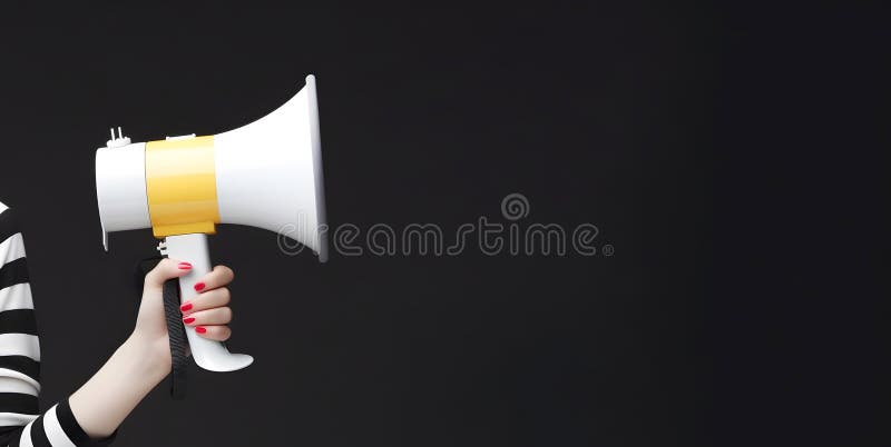 Hand of Woman Holding Loudspeaker. Notifying, Warning, Announcer Stock ...
