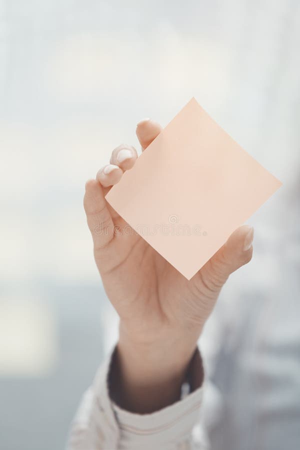 Hand of Woman Holding Sticky Note with Empty Space Stock Photo - Image ...