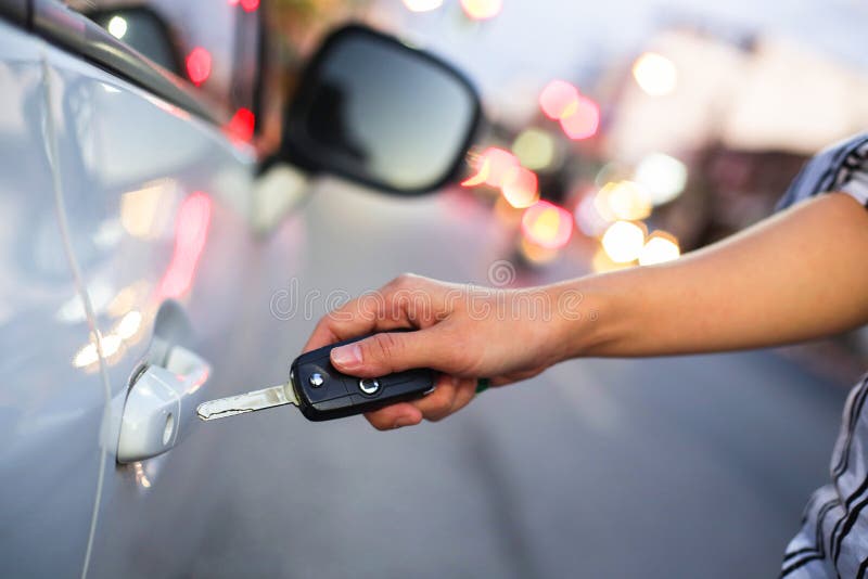 Hand of Woman Open with the Key Car Stock Photo - Image of left ...