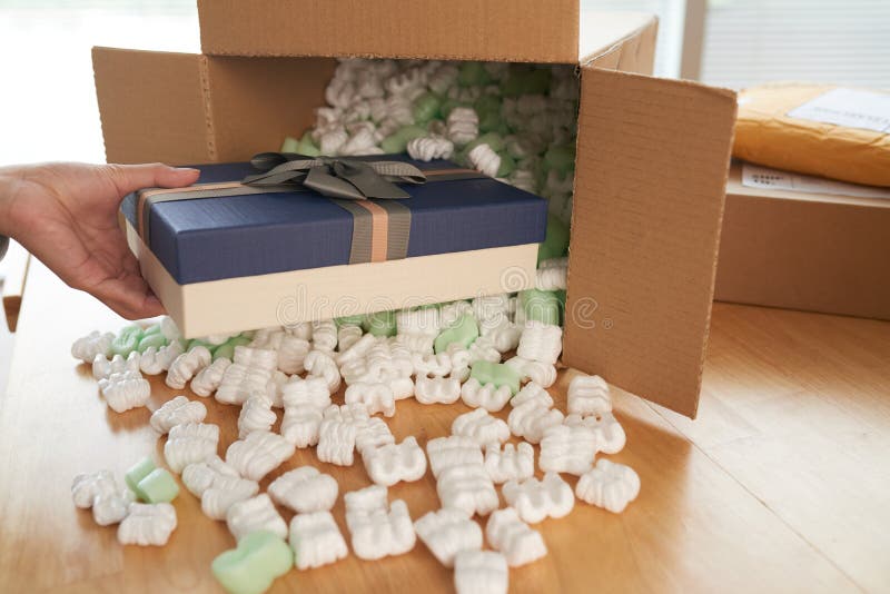Woman Unboxing Good Cardboard Box Stock Photo - Image of looking ...