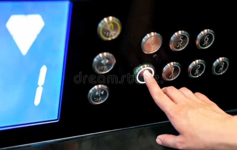 Hand of Woman Pressing Button in the Lift Stock Photo - Image of light ...