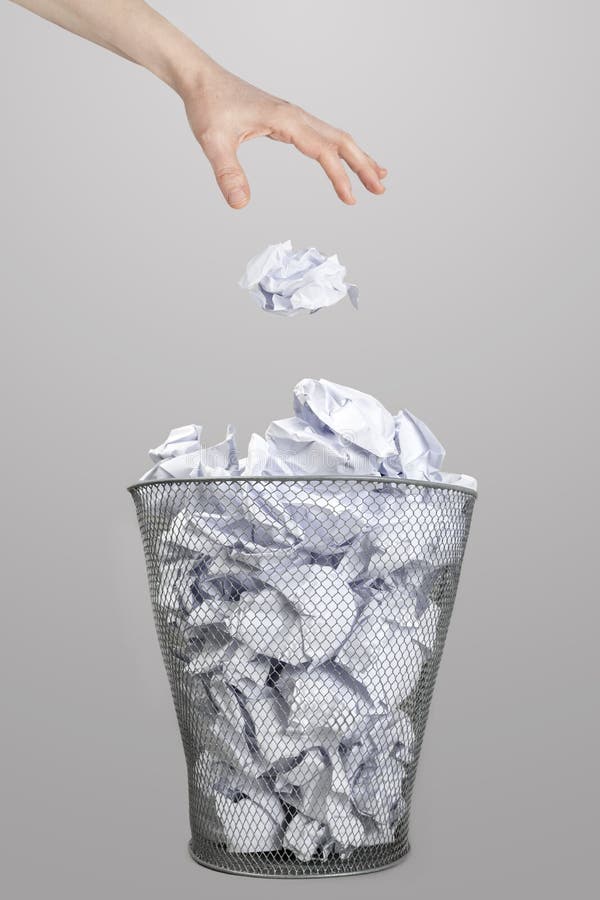 Throwing Crumpled Paper in the Trash Stock Image - Image of grey ...