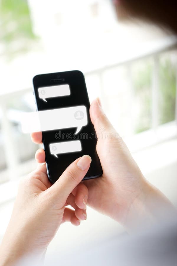 Hand of Woman Typing Text on Mobile Smartphone. Online Live Chat ...